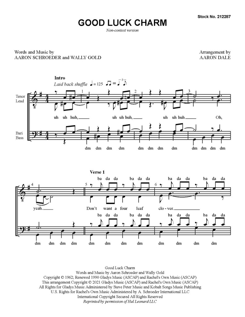 Good Luck Charm non contest Version TTBB arr Dale Barbershop good-luck-charm-non-contest-version-ttbb-arr-dale-barbershop