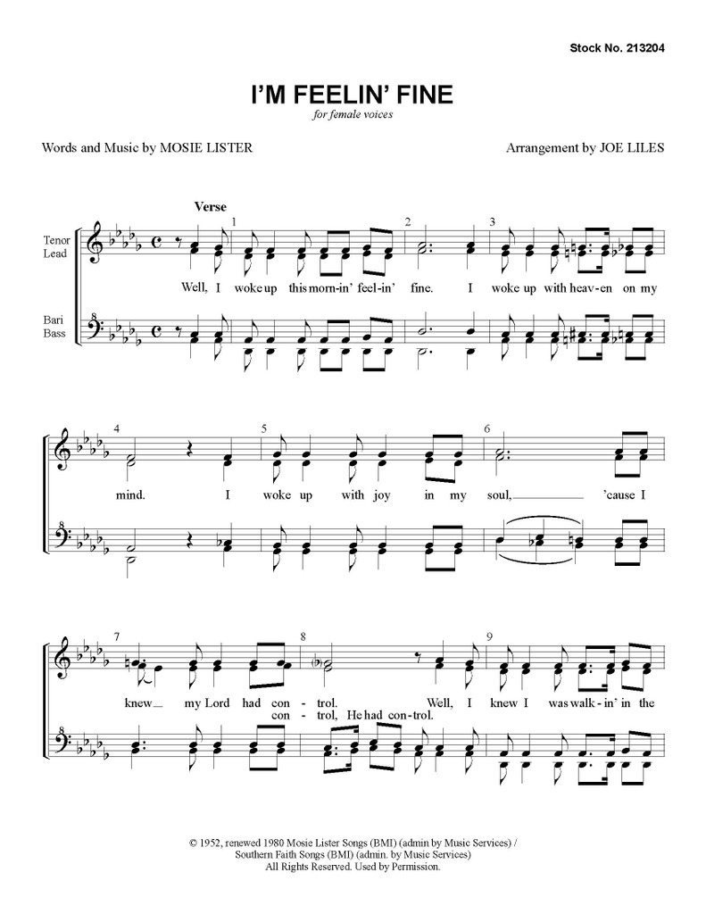 I'm Feelin' Fine (SSAA) (arr. Liles) - Barbershop Harmony Society