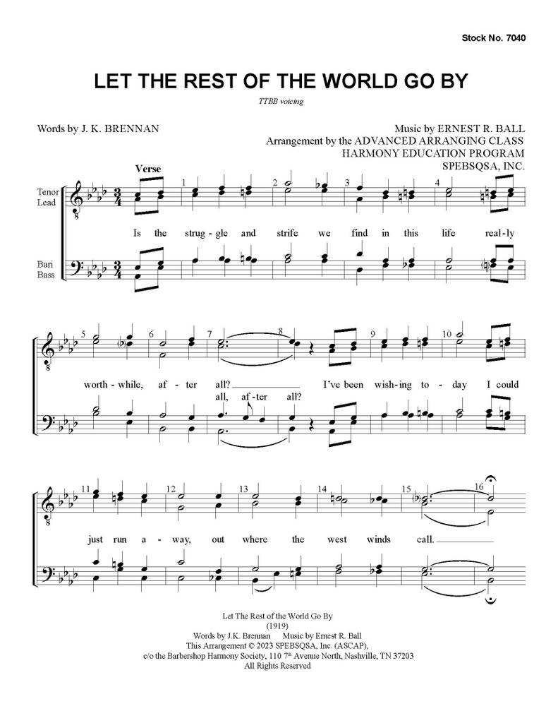 Let The Rest Of The World Go By (TTBB) - Barbershop Harmony Society