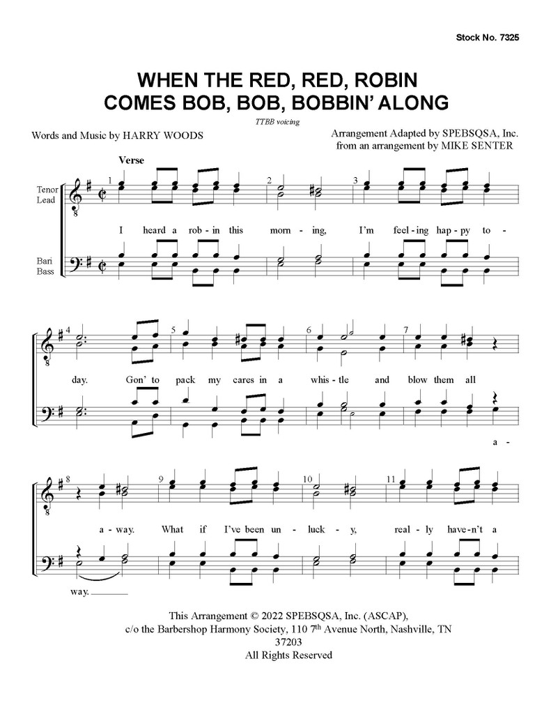 When The Red, Red, Robin Comes Bob, Bob, Bobbin' Along (TTBB ...