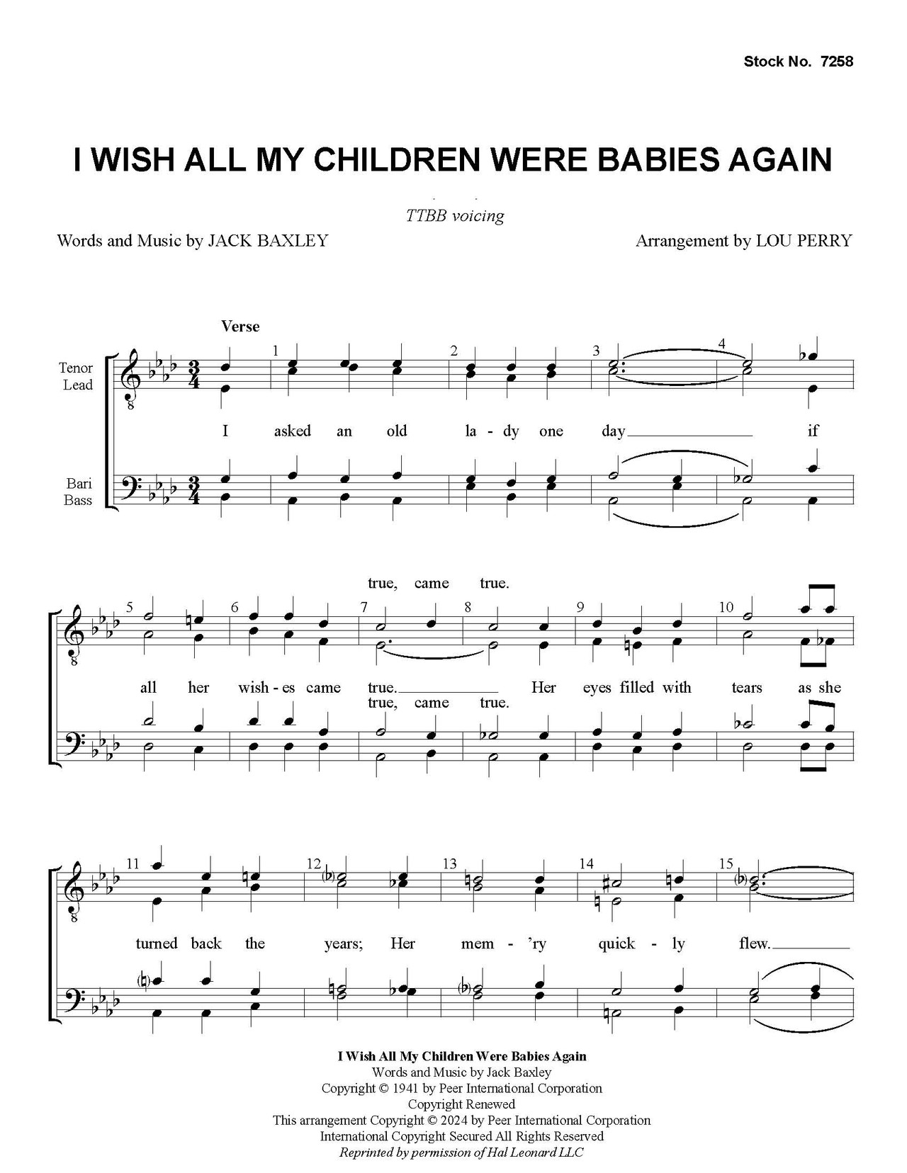 I Wish All My Children Were Babies Again (TTBB) (arr. Perry) - Download ...