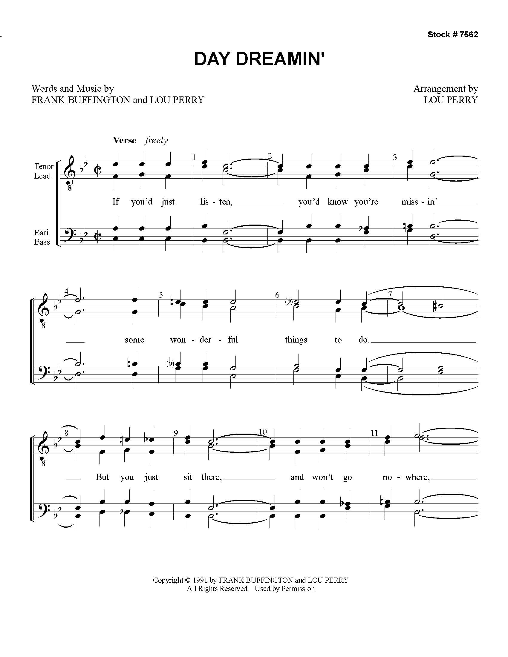 Day Dreamin' (TTBB) (arr. Perry) - Download - Barbershop Harmony Society