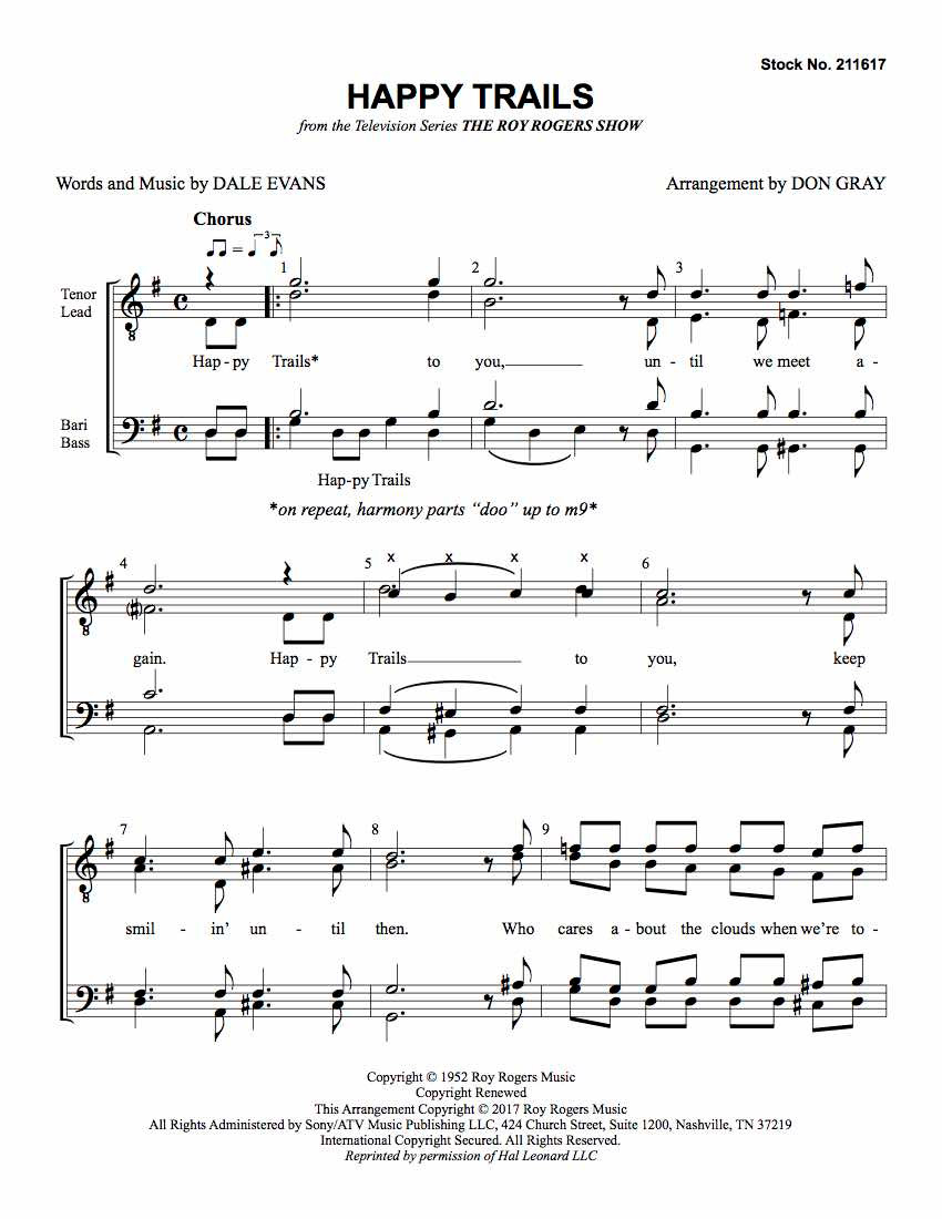 Happy Trails (TTBB) (arr. Gray) - Barbershop Harmony Society