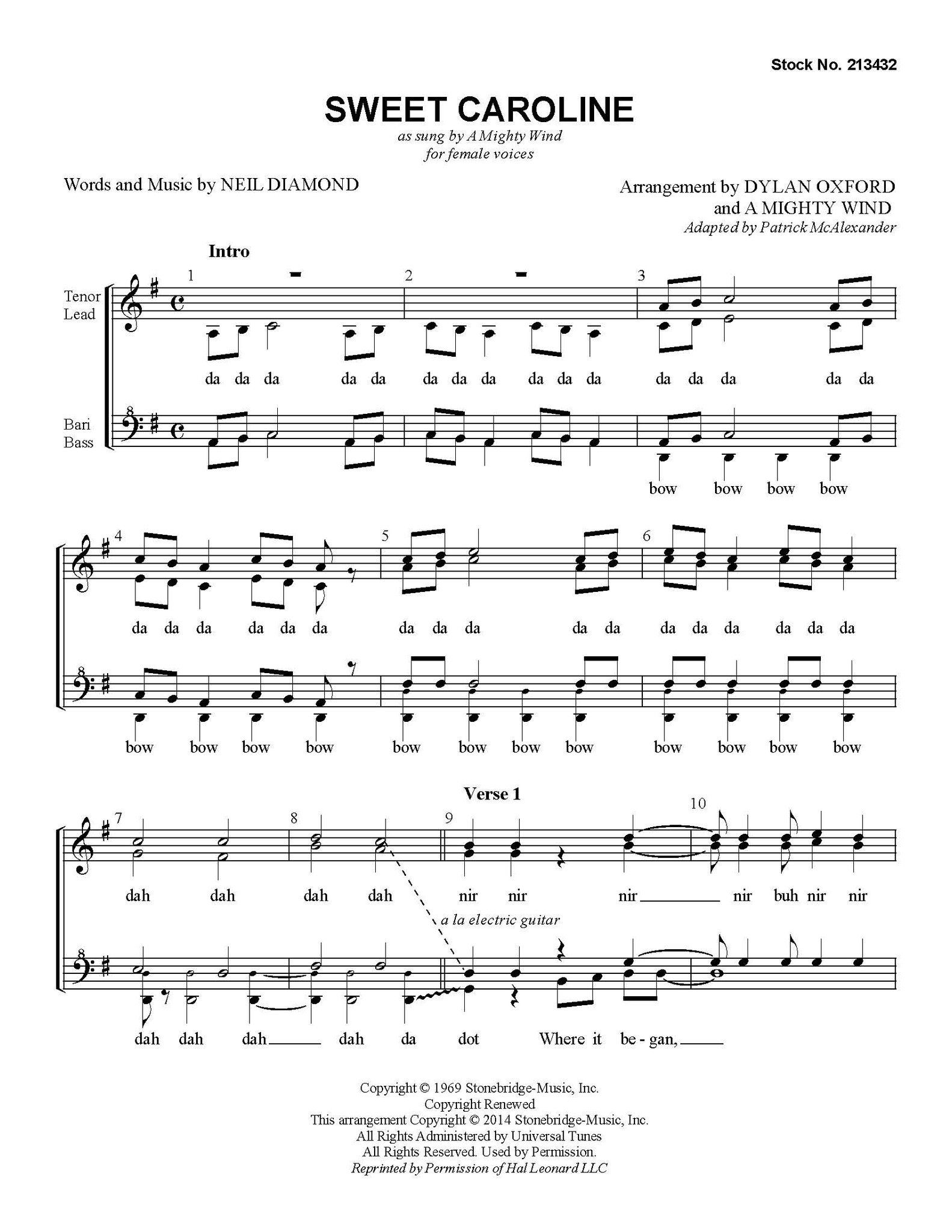 Sweet Caroline (SSAA) (arr. Oxford & A Mighty Wind) - Barbershop ...