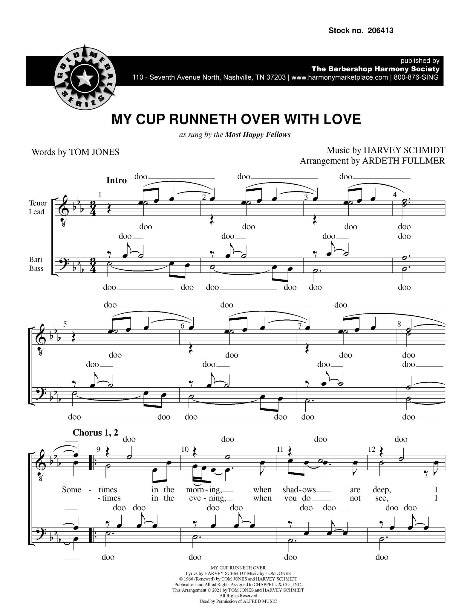 My Cup Runneth Over (TTBB) (arr. Fullmer) - Download - Barbershop ...