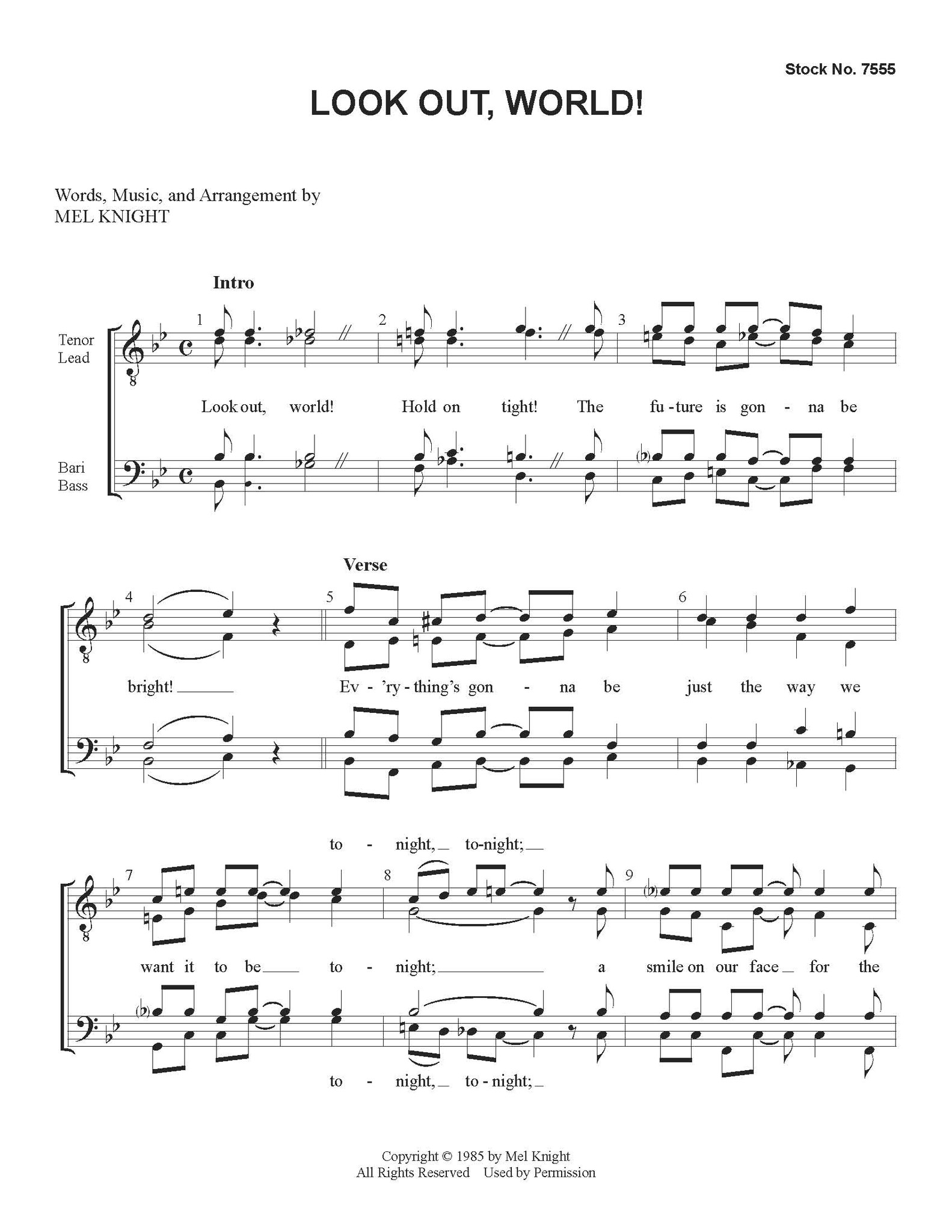 Look Out World (TTBB) (arr. Knight) - Download - Barbershop Harmony Society