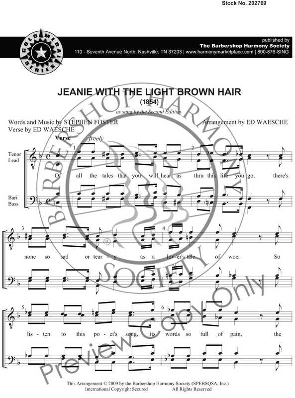 Jeanie With the Light Brown Hair (TTBB) (arr. Waesche) - Barbershop ...