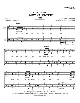 Jimmy Valentine (TTBB) (arr. Roose) - Download - Barbershop Harmony Society