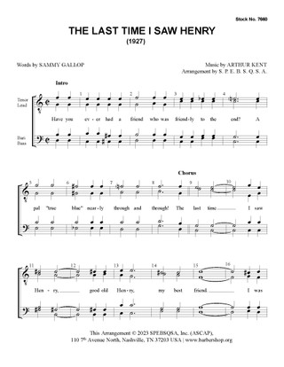 The Last Time I Saw Henry (TTBB) - Barbershop Harmony Society