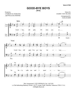Good-Bye Boys (TTBB) (arr. Baird) - Download - Barbershop Harmony Society