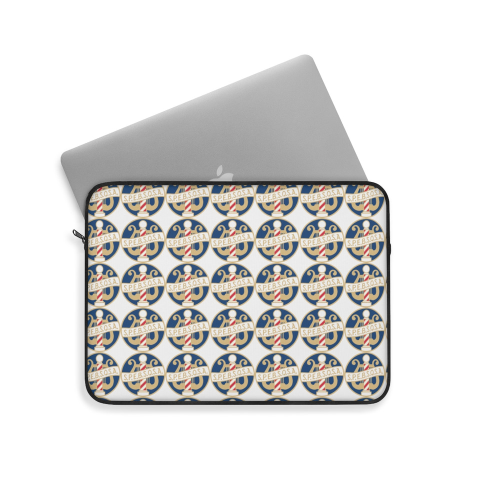 White Laptop Sleeve with mini SPEBSQSA Logos - Barbershop Harmony Society