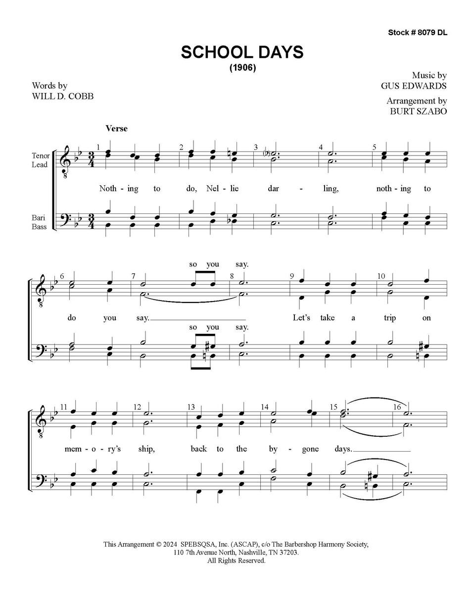 School Days (TTBB) (arr. Szabo) - Download - Barbershop Harmony Society