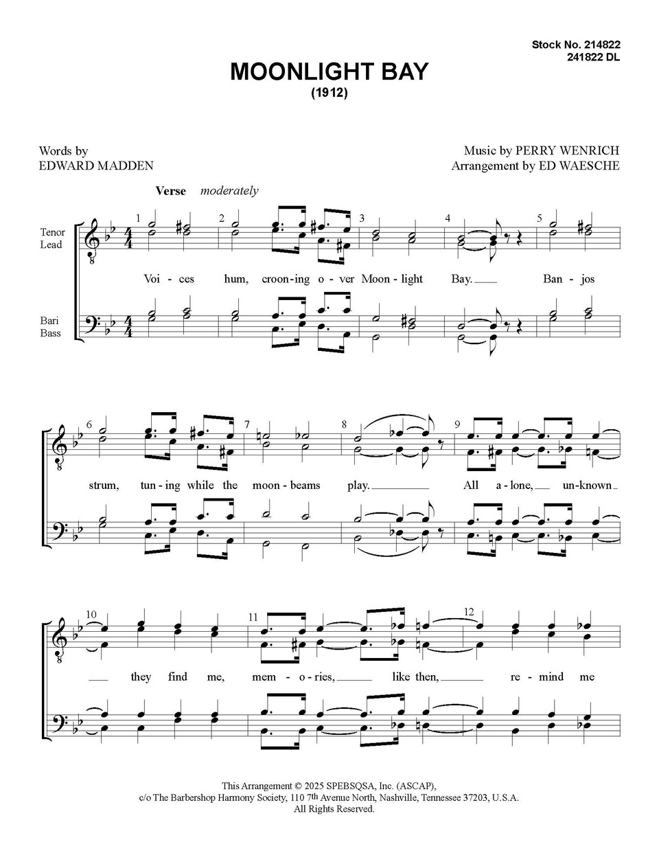 Moonlight Bay (TTBB) (arr. Waesche) - Download (2 Versions ...
