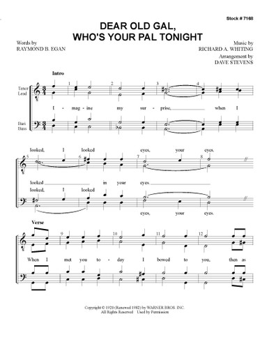 Dear Old Gal, Who's Your Pal Tonight (TTBB) (arr. Stevens) - Download ...