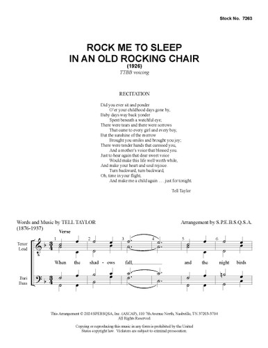 Rock Me To Sleep In An Old Rocking Chair (TTBB) - Download - Barbershop ...