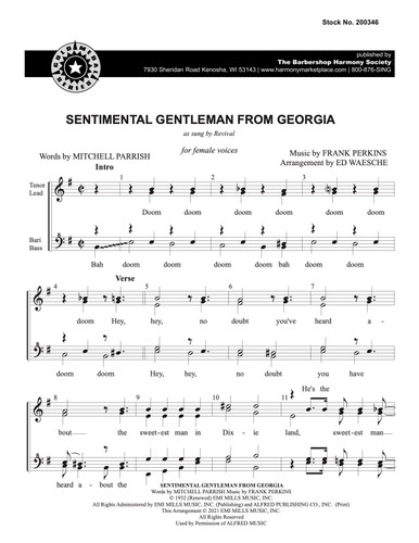Sentimental Gentleman From Georgia (SSAA) (arr. Waesche) - Barbershop ...