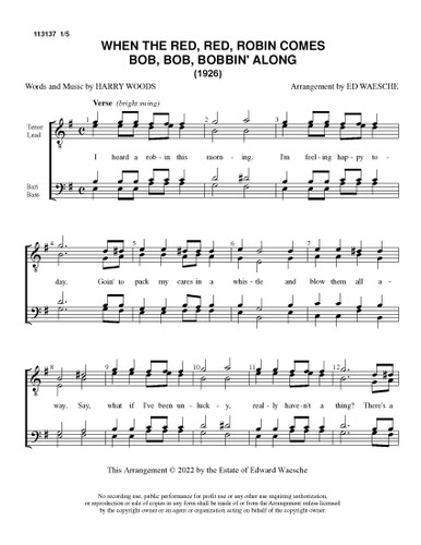 When The Red Red Robin Comes Bob Bob Bobbin' Along (TTBB) (arr. Ed ...