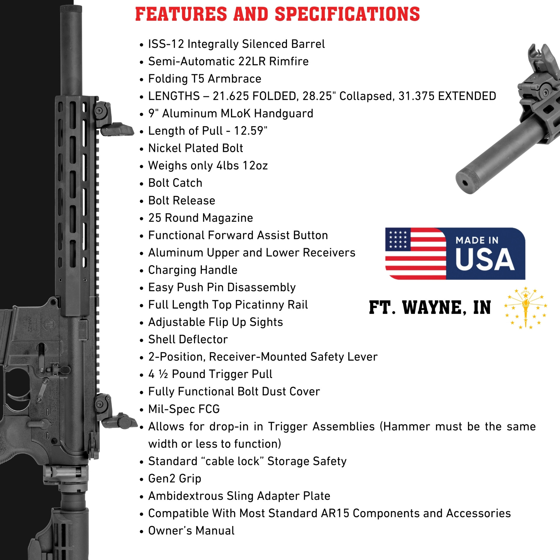Tippmann Arms M4-22 ELITE BUG OUT ISS Integrally Suppressed Pistol ...