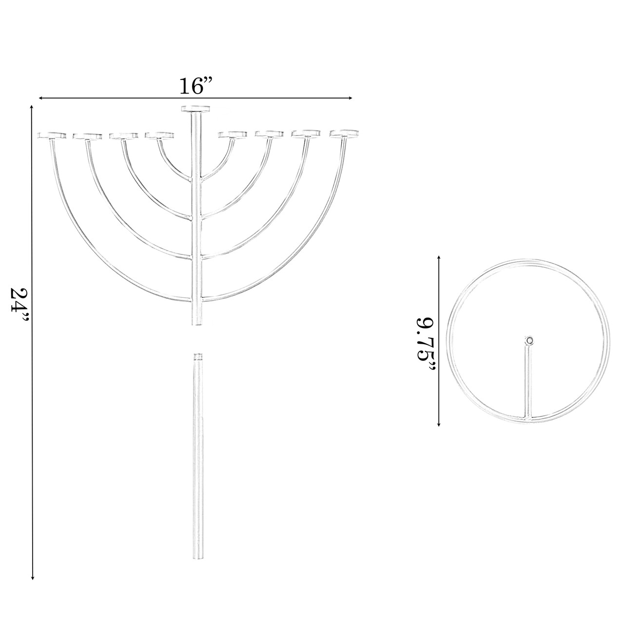 Modern Silver 9 Branch Lighting Thin Pipe Hanukkah Menorah, Metal ...