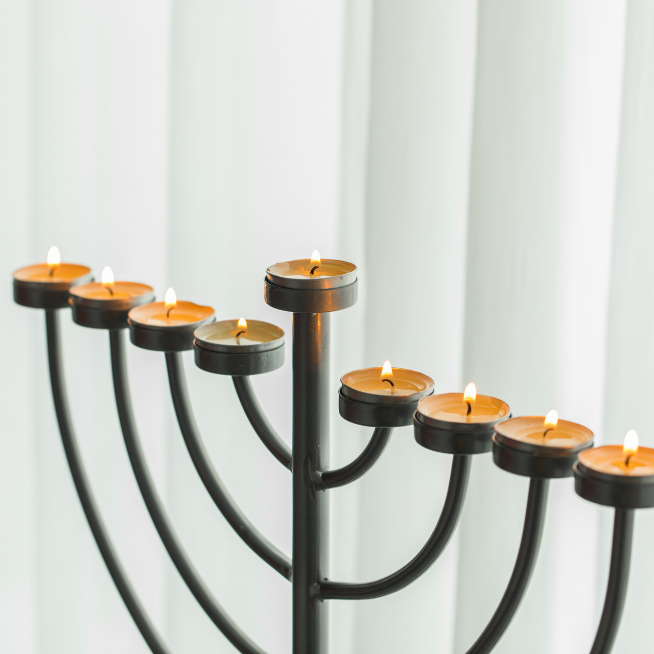 Modern Silver 9 Branch Lighting Thin Pipe Hanukkah Menorah, Metal ...