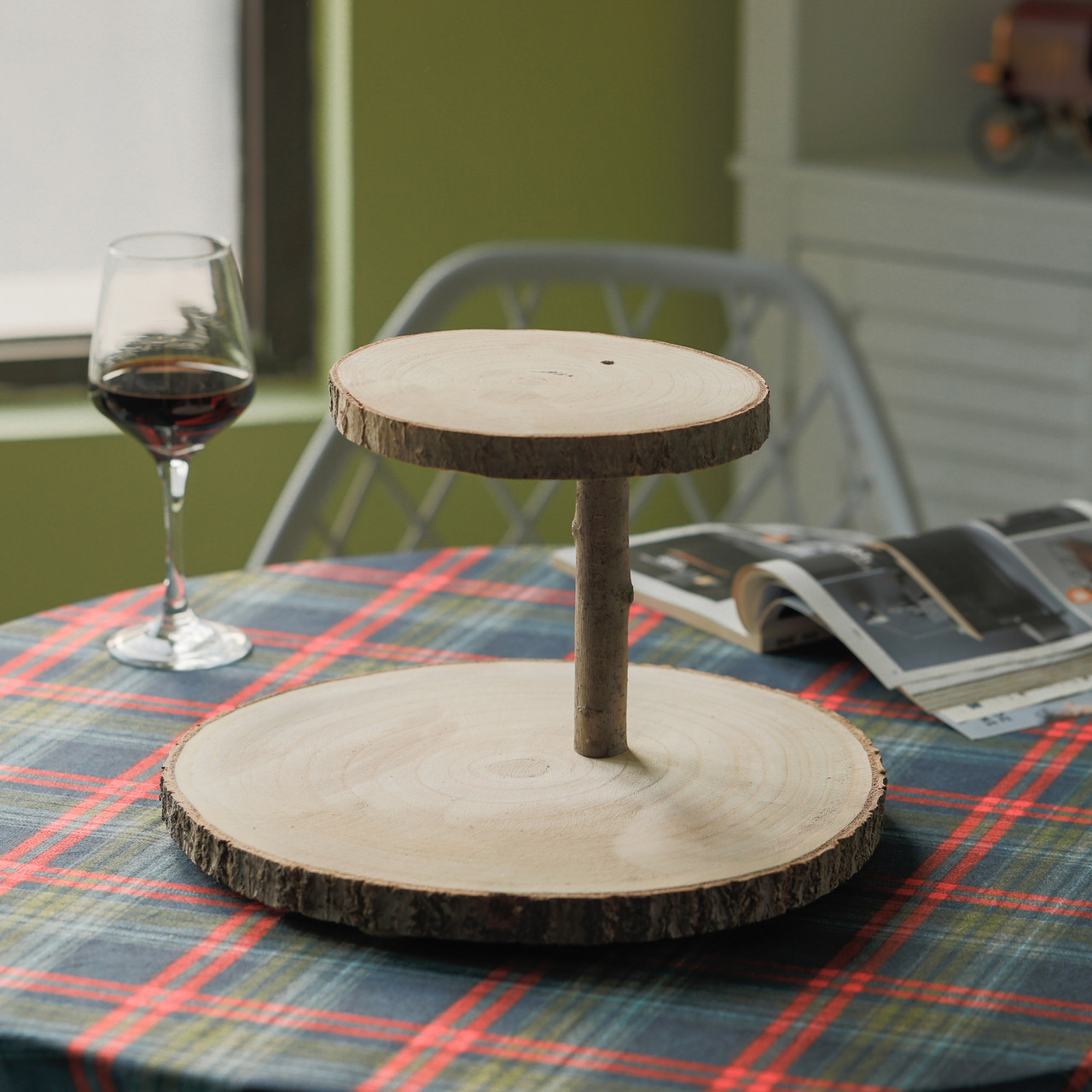 Buy Wholesale QI004381 Two Tier Natural Wood Color Tree Bark Server ...