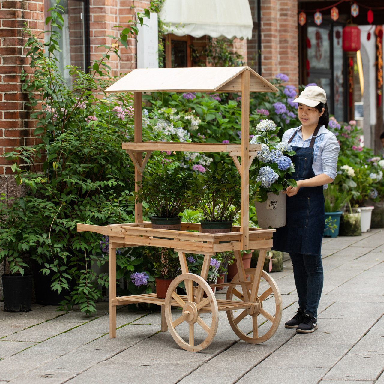 Buy Wholesale QI004292 Large Wooden 3 Tier Rolling Table Cart with 2 ...