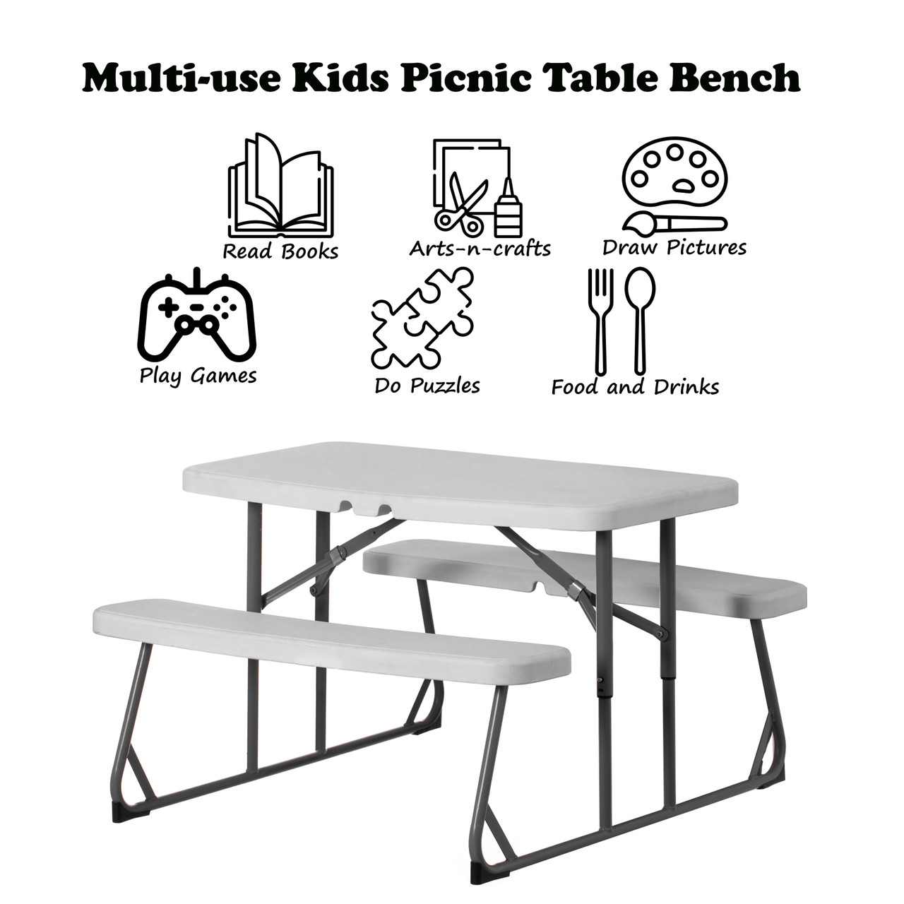 Foldable White Kids Picnic Table Bench Outdoor Portable Childrens ...