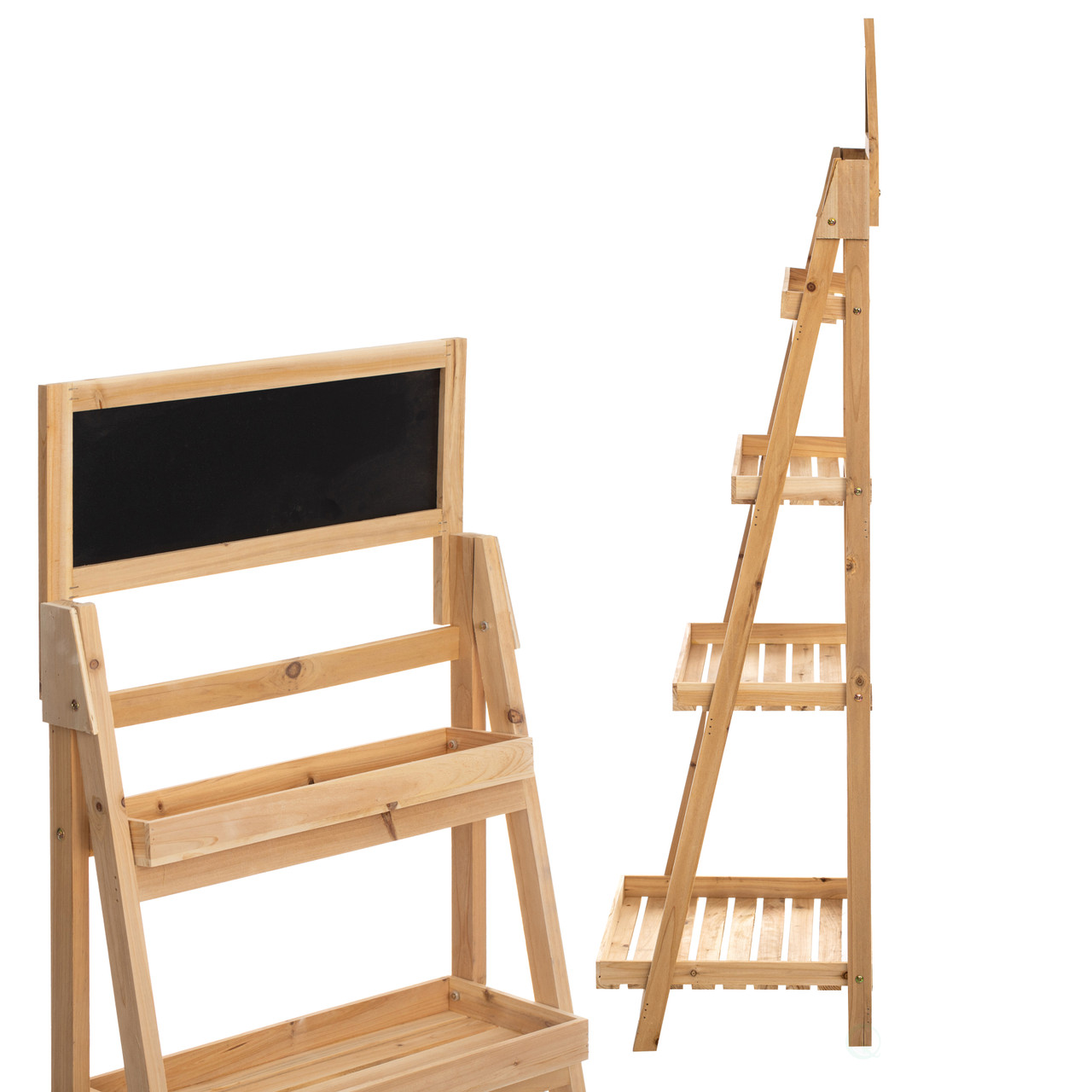 Decorative Wooden 4-Tier Chalkboard Ladder Shelf, Flower Plant Pot ...