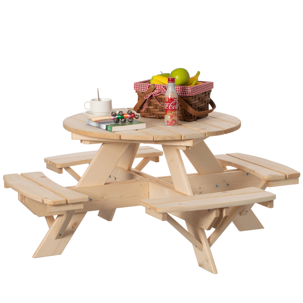 Wooden Kids Round Picnic Table Bench, Outdoor Children's Backyard Table ...