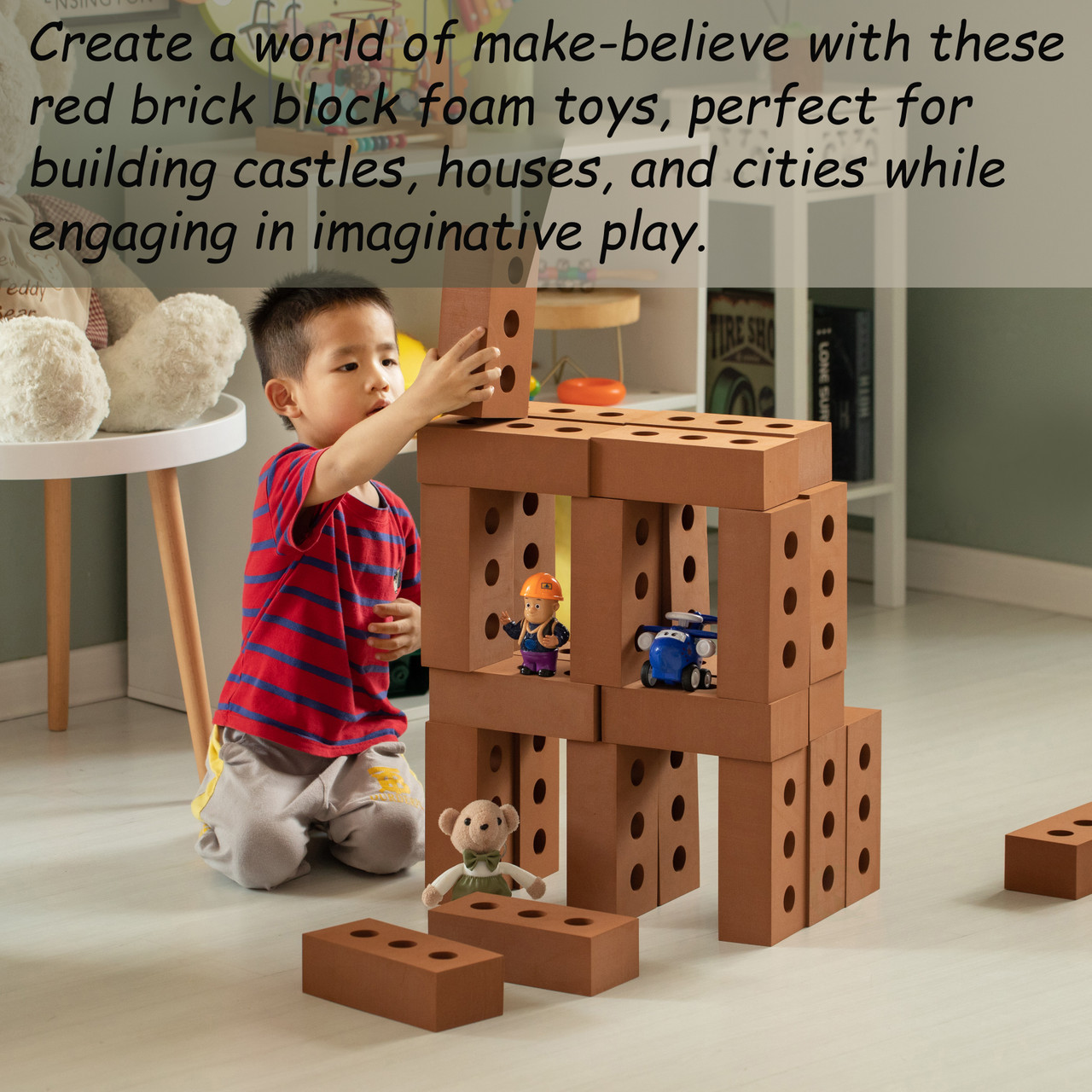 Construction Stacking Building Red Brick Block, Rectangle Foam Kids ...