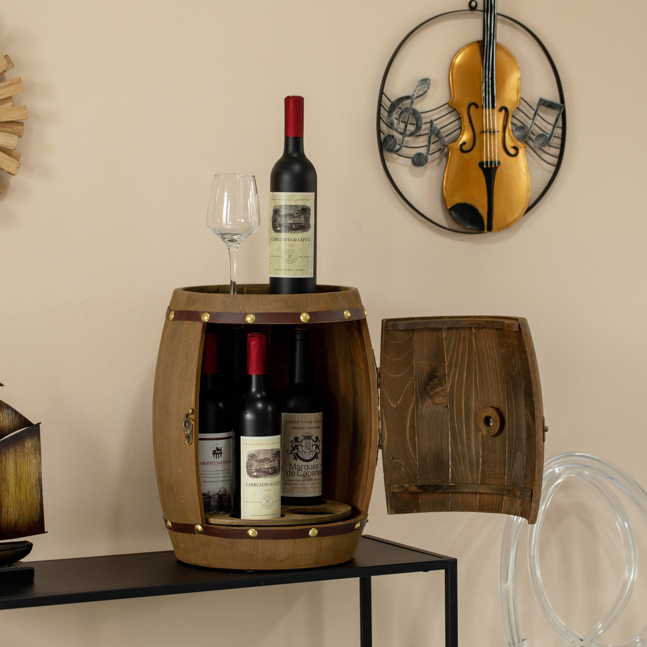 Vintage Wooden Barrel Shaped Wine Holder with a rotating turntable that ...