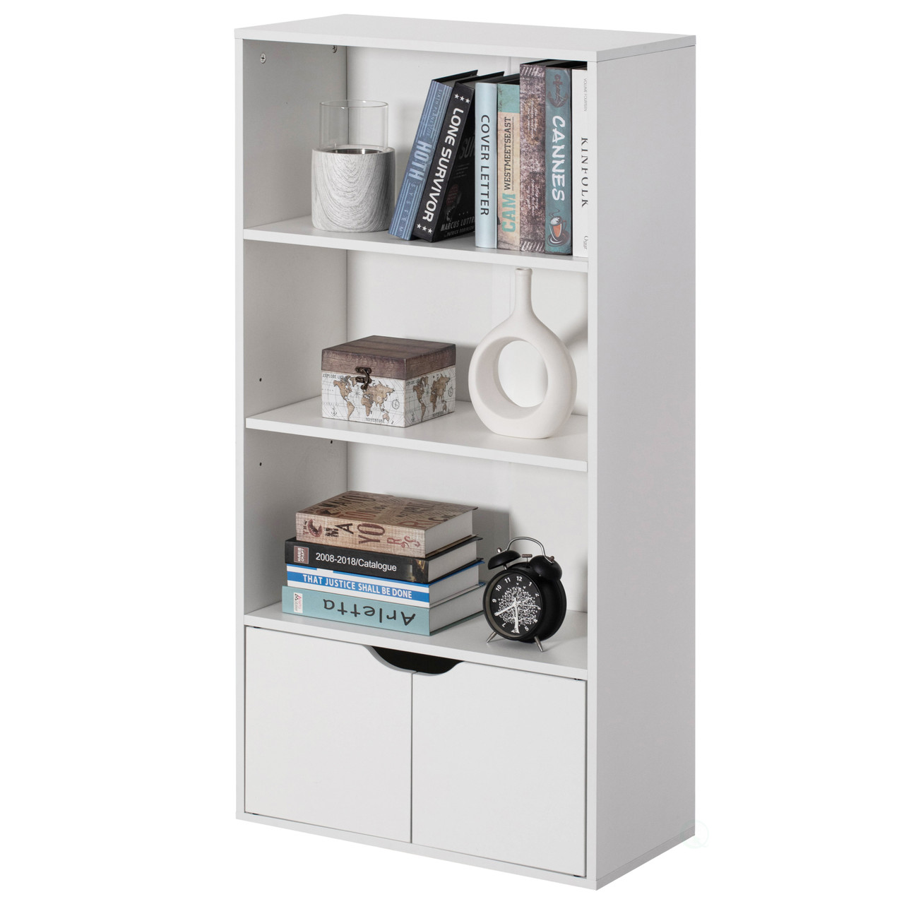 47 Inches Multi Purpose White 3 Tier Open Book Shelf and Bookcases with ...