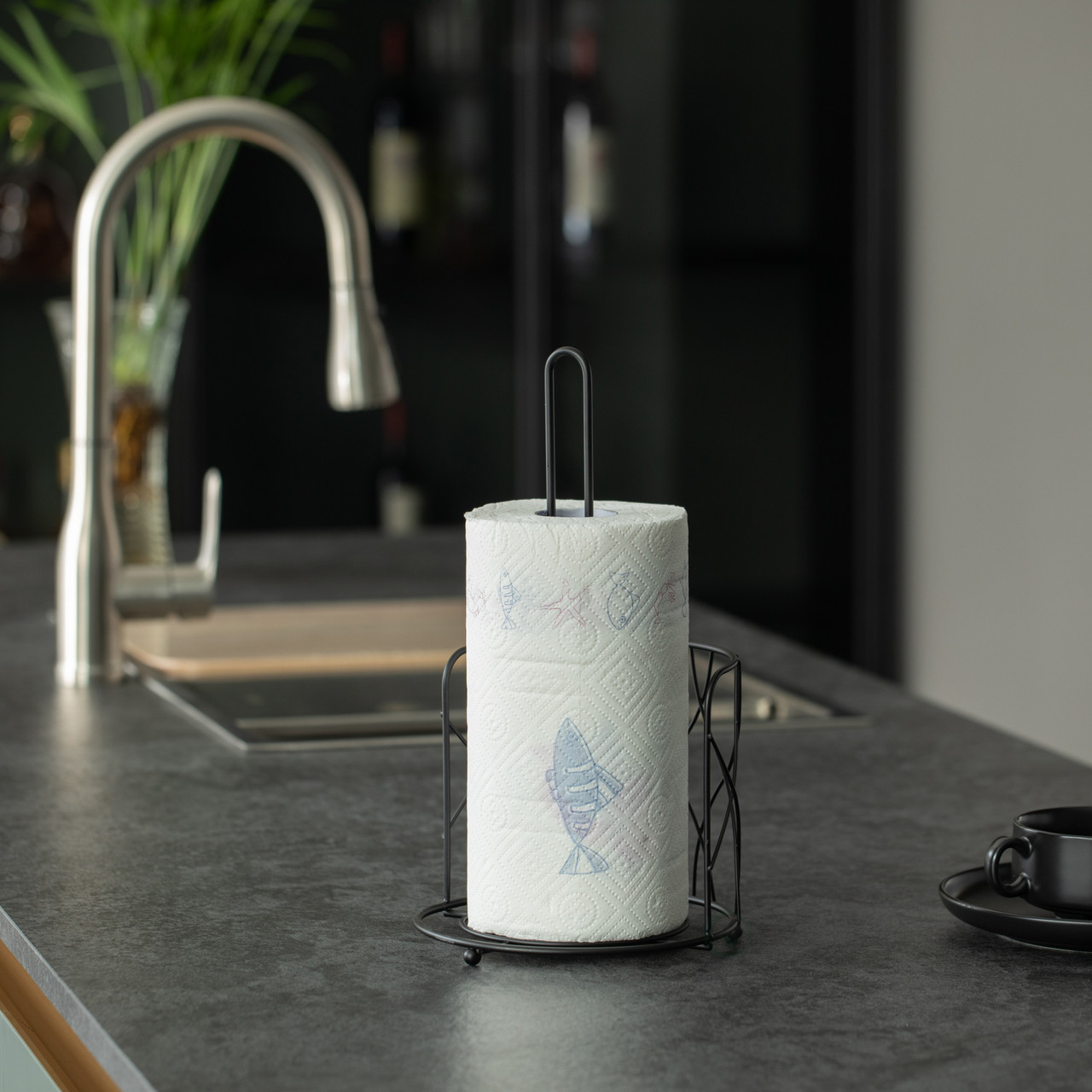 Freestanding Black Iron Towel Paper Holder Stand Roll Dispenser with ...