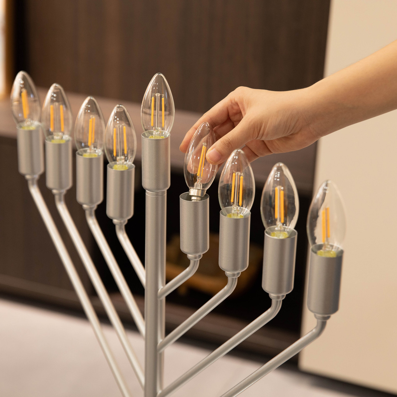 Large Modern Antique Nine Branch Electric Chabad Style Hanukkah Menorah ...