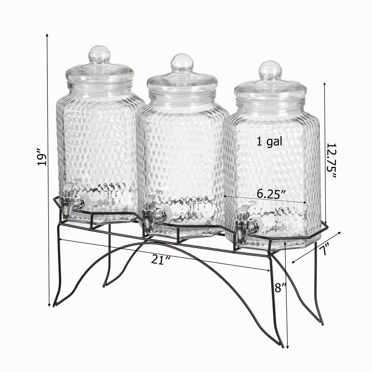 Basicwise 3-Piece Glass Drink Dispenser Set with Metal Stand and ...