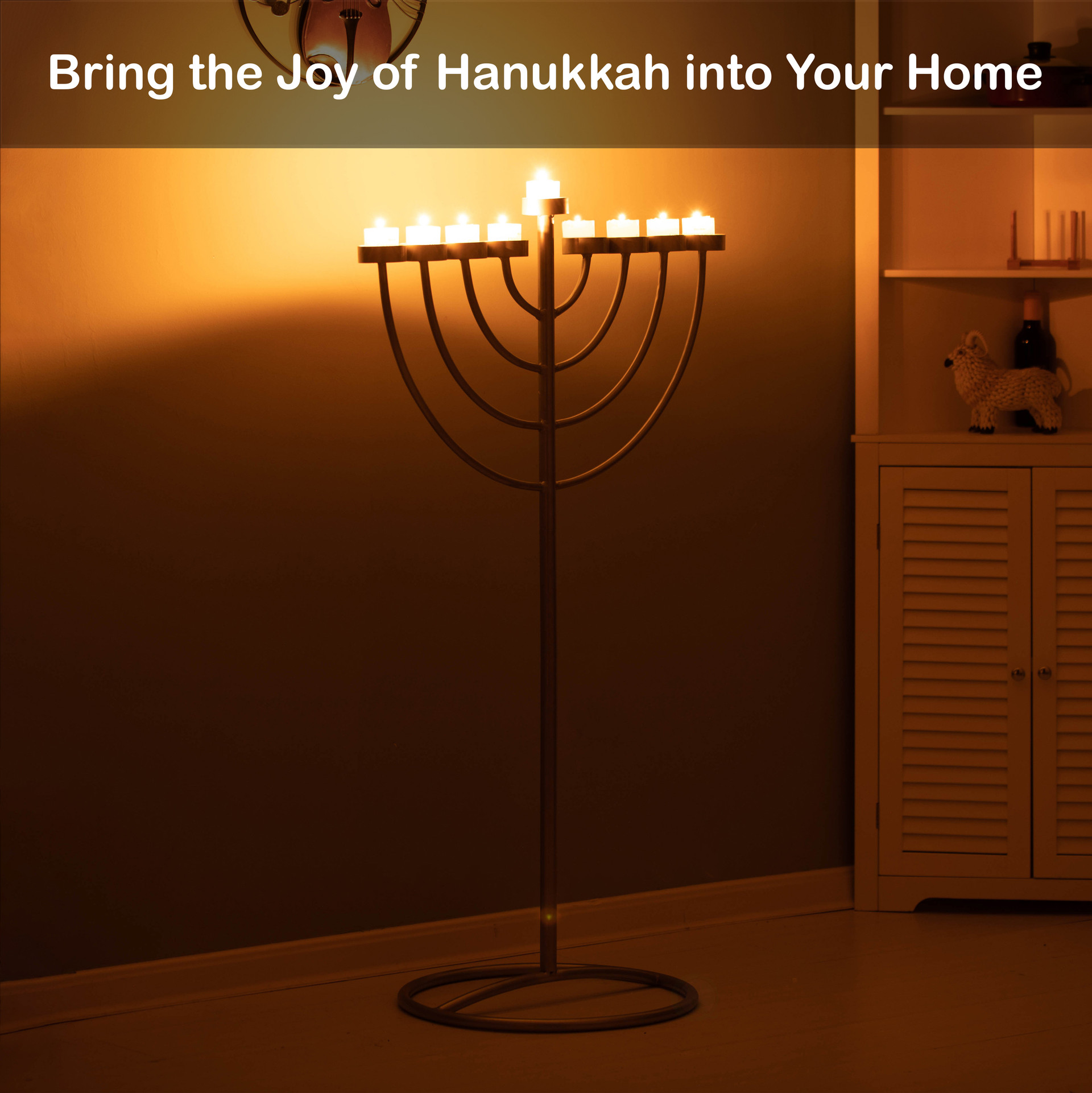 Modern Silver 9 Branch Lighting Thin Pipe Hanukkah Menorah, Metal ...