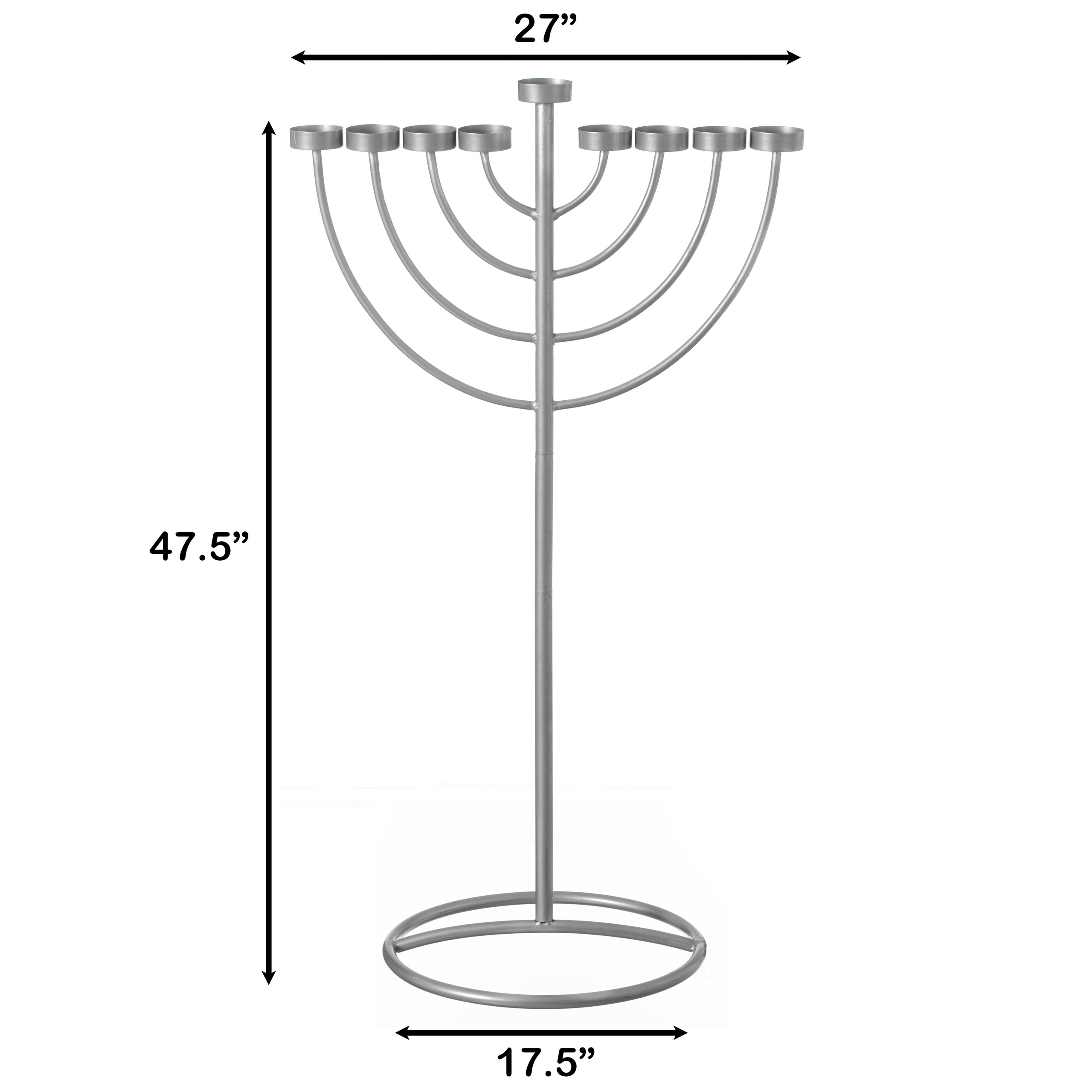 Modern Silver 9 Branch Lighting Thin Pipe Hanukkah Menorah, Metal ...