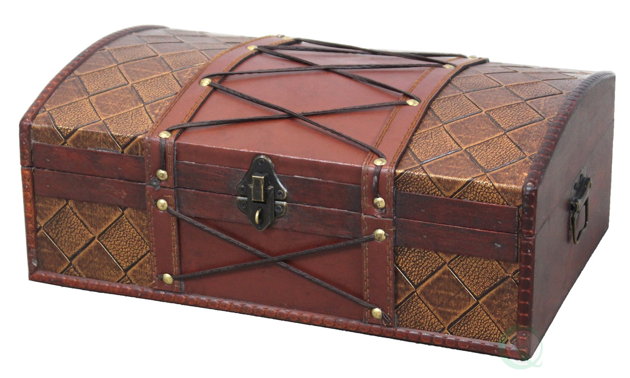 Buy Wholesale QI003016 Wooden Leather Treasure Chest