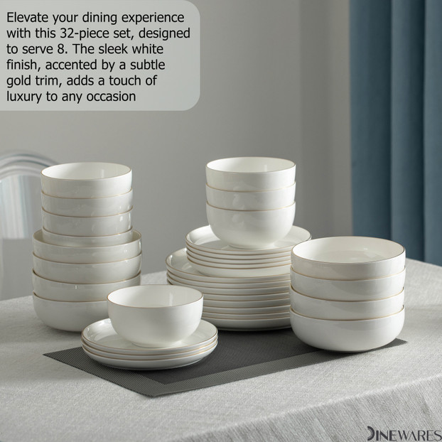 Perlaceo Luxurious Collection of White with Gold Rim Bone China ...