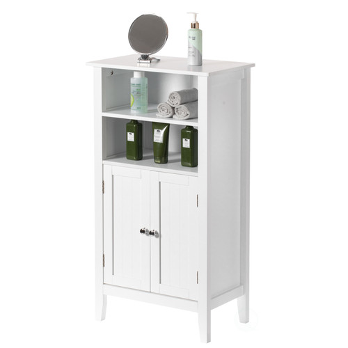 Buy Wholesale QI004025.WT White Bathroom Storage Cabinet with 2 Doors and 2 Open Shelves for Bedroom Bathroom and Vanity