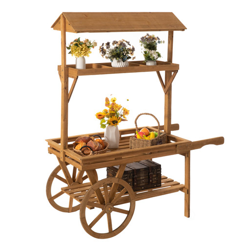 Wooden 3 Tier Rolling Table Cart With 2 Wheels for Home Decor, Display ...