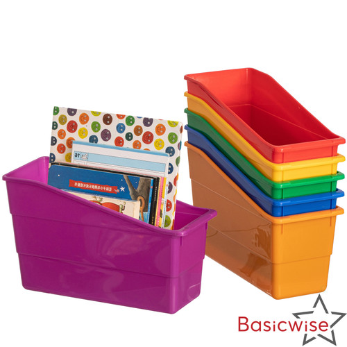 Basicwise 6-pc Assorted Color Plastic Storage Bins Versatile Book ...