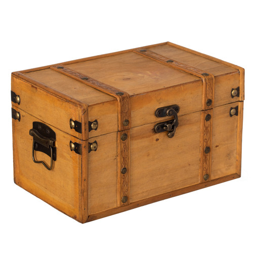 Vintiquewise Farmhouse Antique-Style Wood Treasure Chest with Leather ...