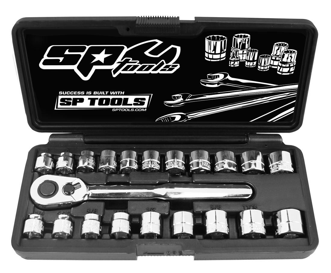 SP20221 | SP Tools 23pc 1/4” MM/AF Low Profile Stubby Socket Set