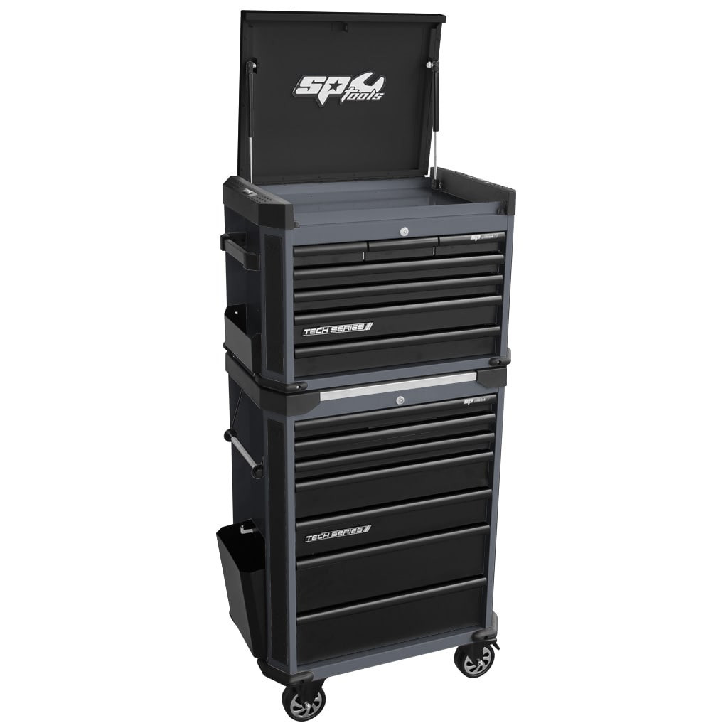 SP42299D, SP Tools Tech Series Roll Combo Stack 14 Drawer Diamond Black