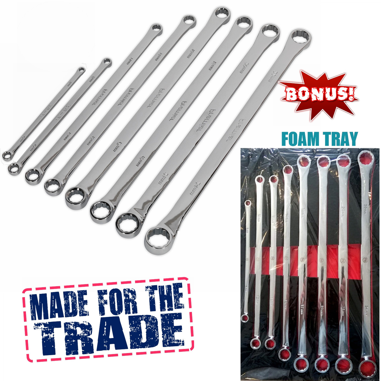 PSI Tools Extra Long Metric Double Ring Spanner Set HOT PRICE!