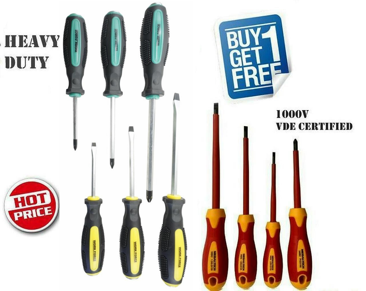 Workforce 6pce Full Tang Thru Screwdriver Set + Bonus VDE Set
