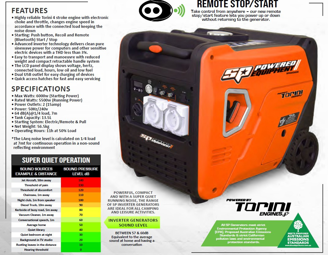 SPGi6000E | SP Tools Super Quiet 6000W Inverter Generator