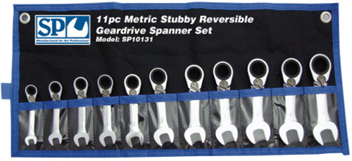 SP10131 SP Tools 11pc Stubby MM Reversible Geardrive Spanner Set.