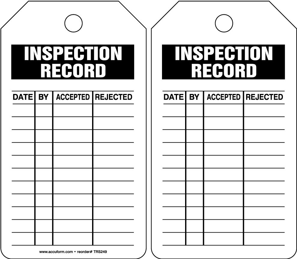 IInspection Record - 5 3/4" x 3 1/4" - PF Cardstock - 25/PK - Safety Tag